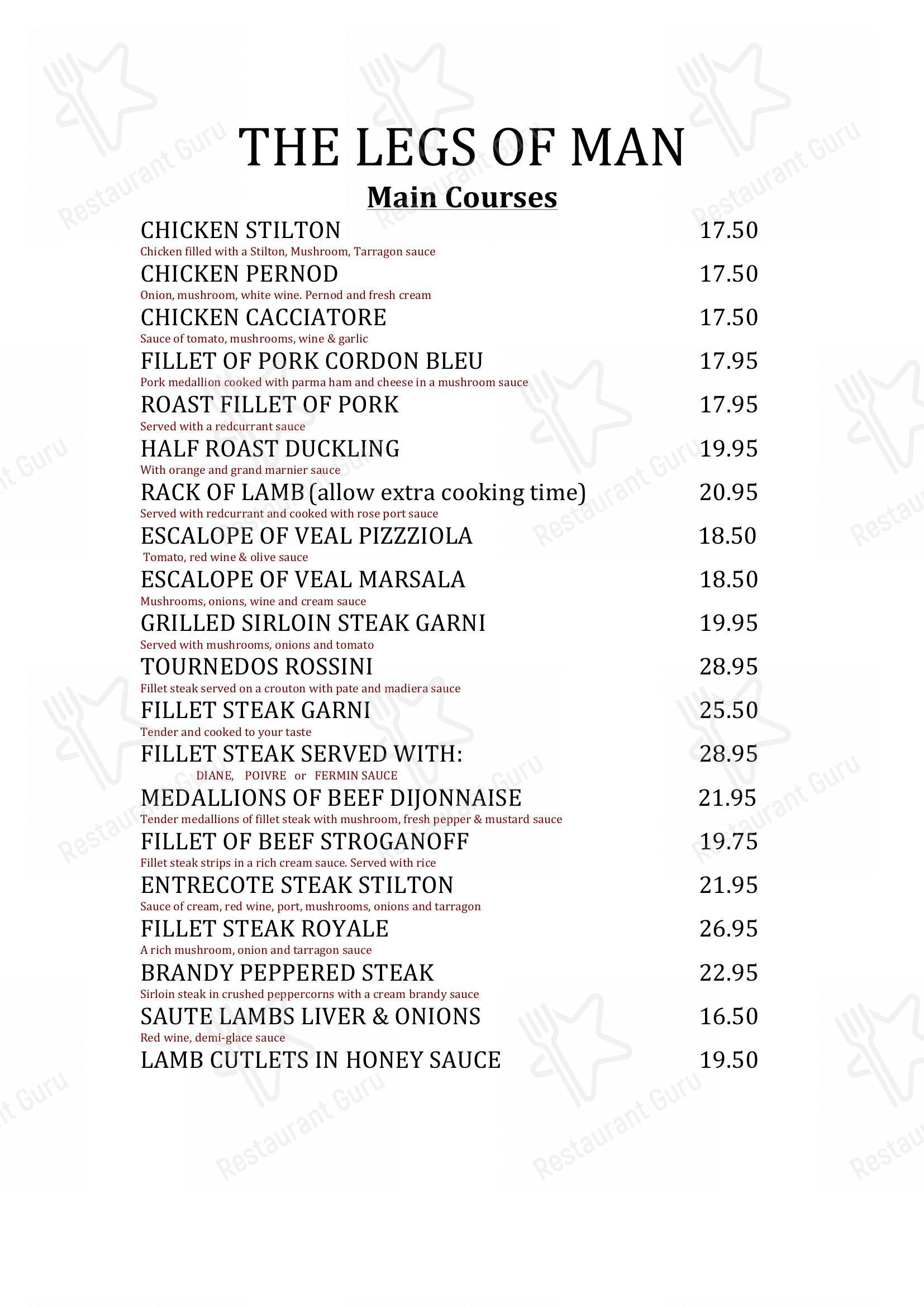 Menu at Legs Of Man pub & bar, Sandbach