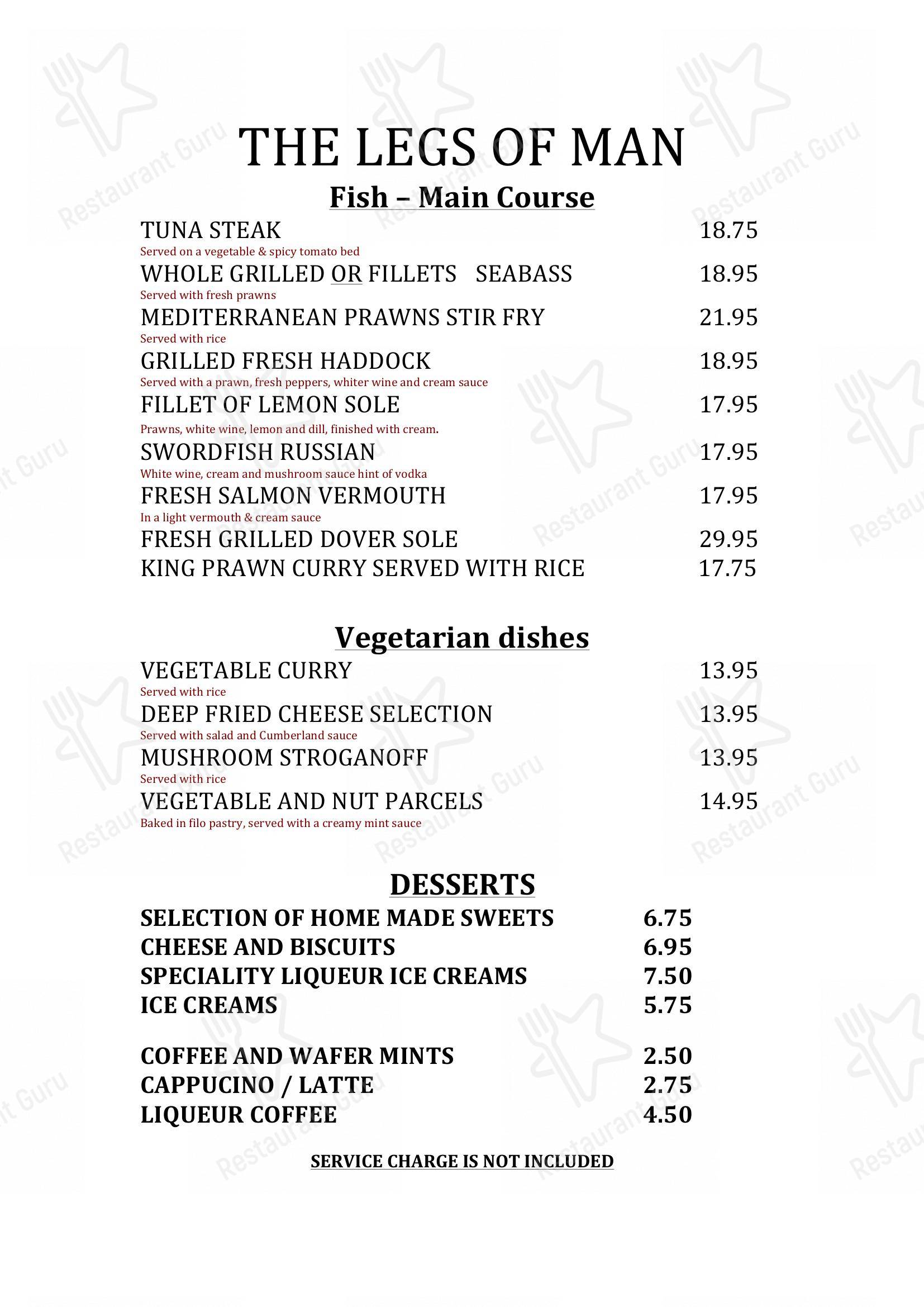 Menu at Legs Of Man pub & bar, Sandbach