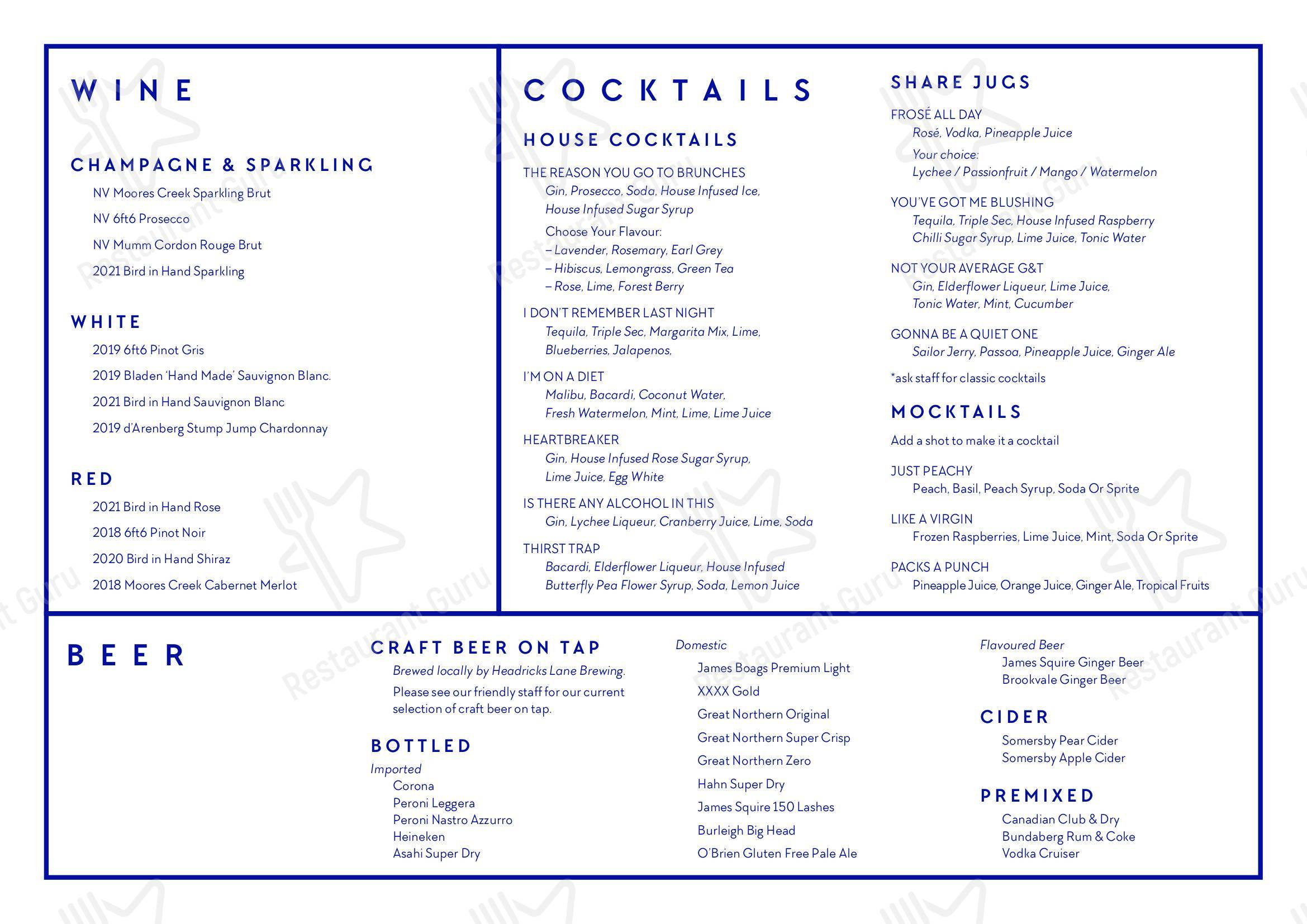 Menu at Boathouse pub & bar, Rockhampton City