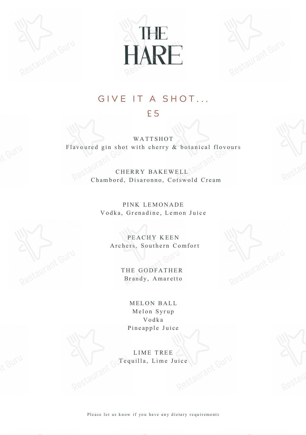 Menu at The Hare pub & bar, Shipton-under-Wychwood