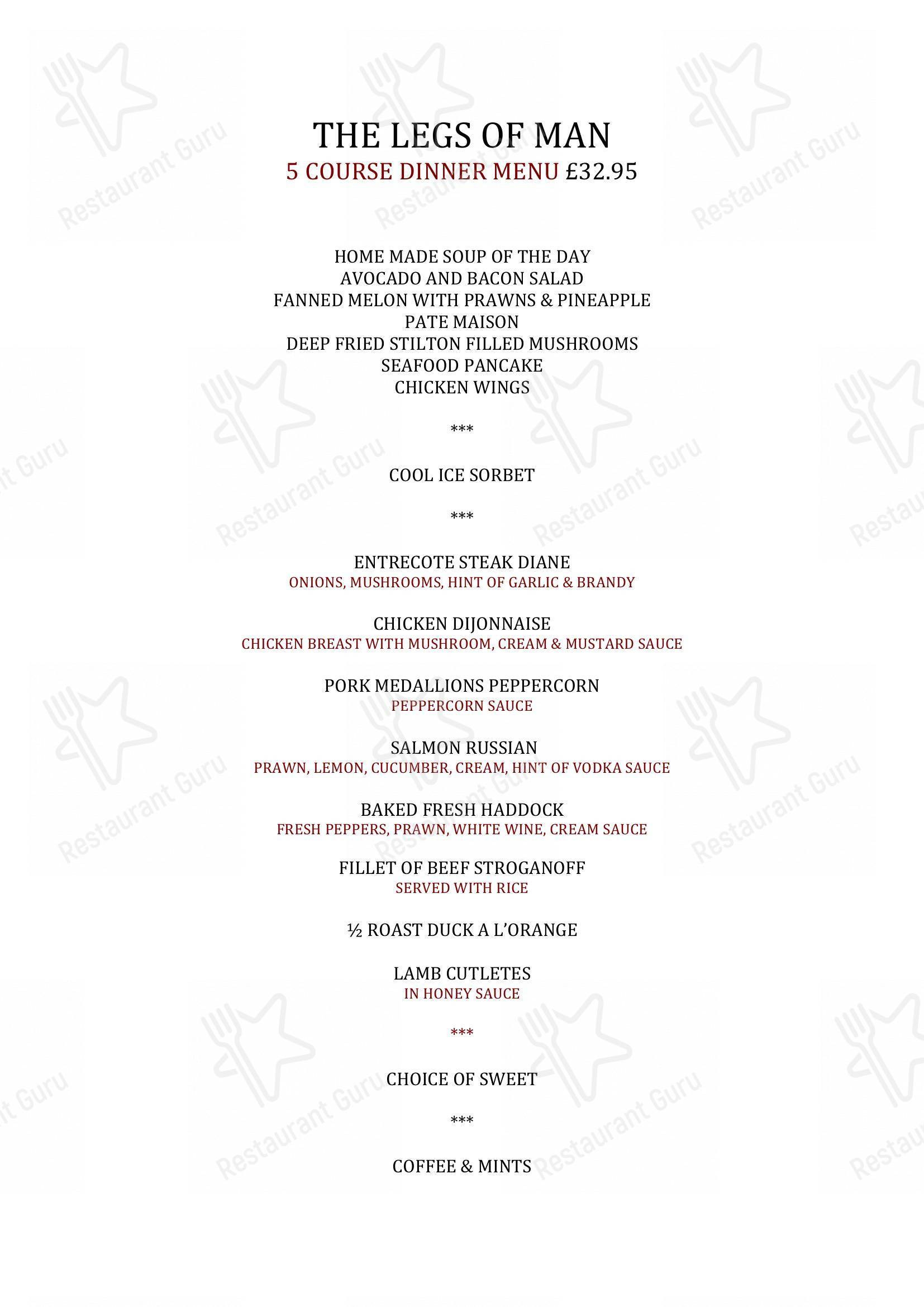 Menu at Legs Of Man pub & bar, Sandbach