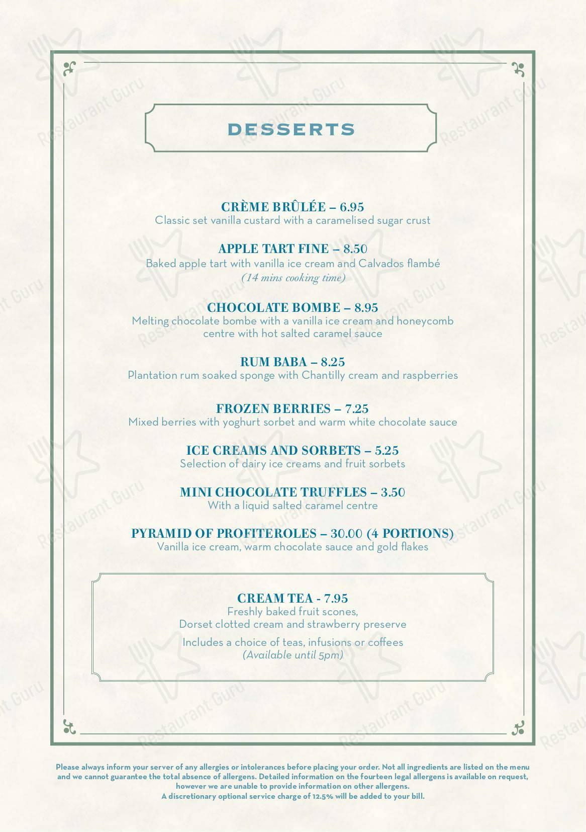 Menu at The Ivy Cobham Garden restaurant, Cobham