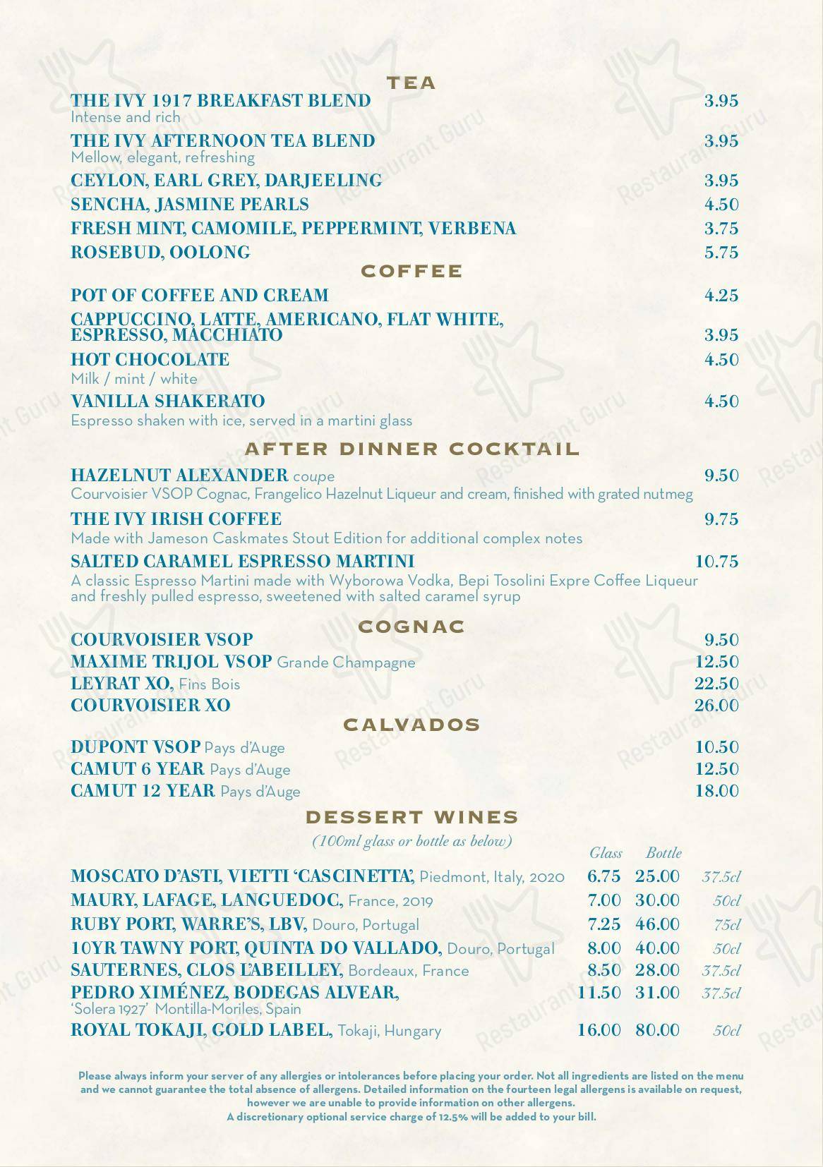 Menu at The Ivy Cobham Garden restaurant, Cobham