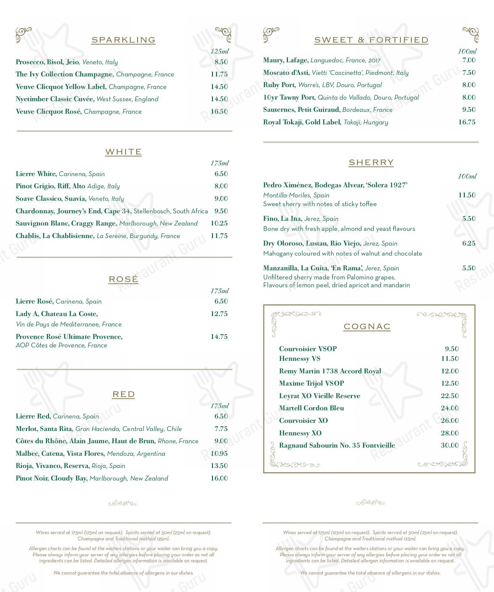 Menu at The Ivy Cobham Garden restaurant, Cobham
