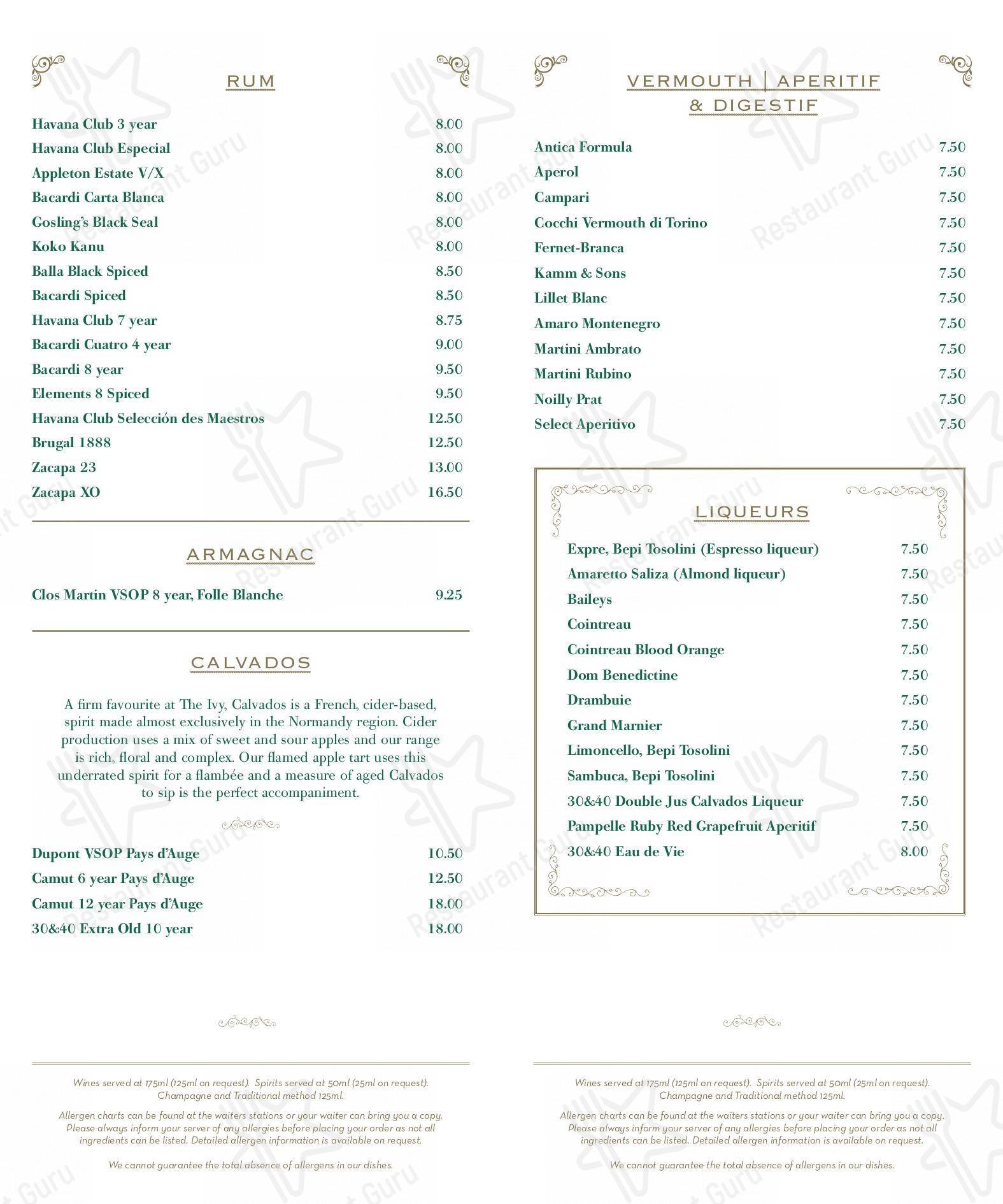 Menu at The Ivy Cobham Garden restaurant, Cobham