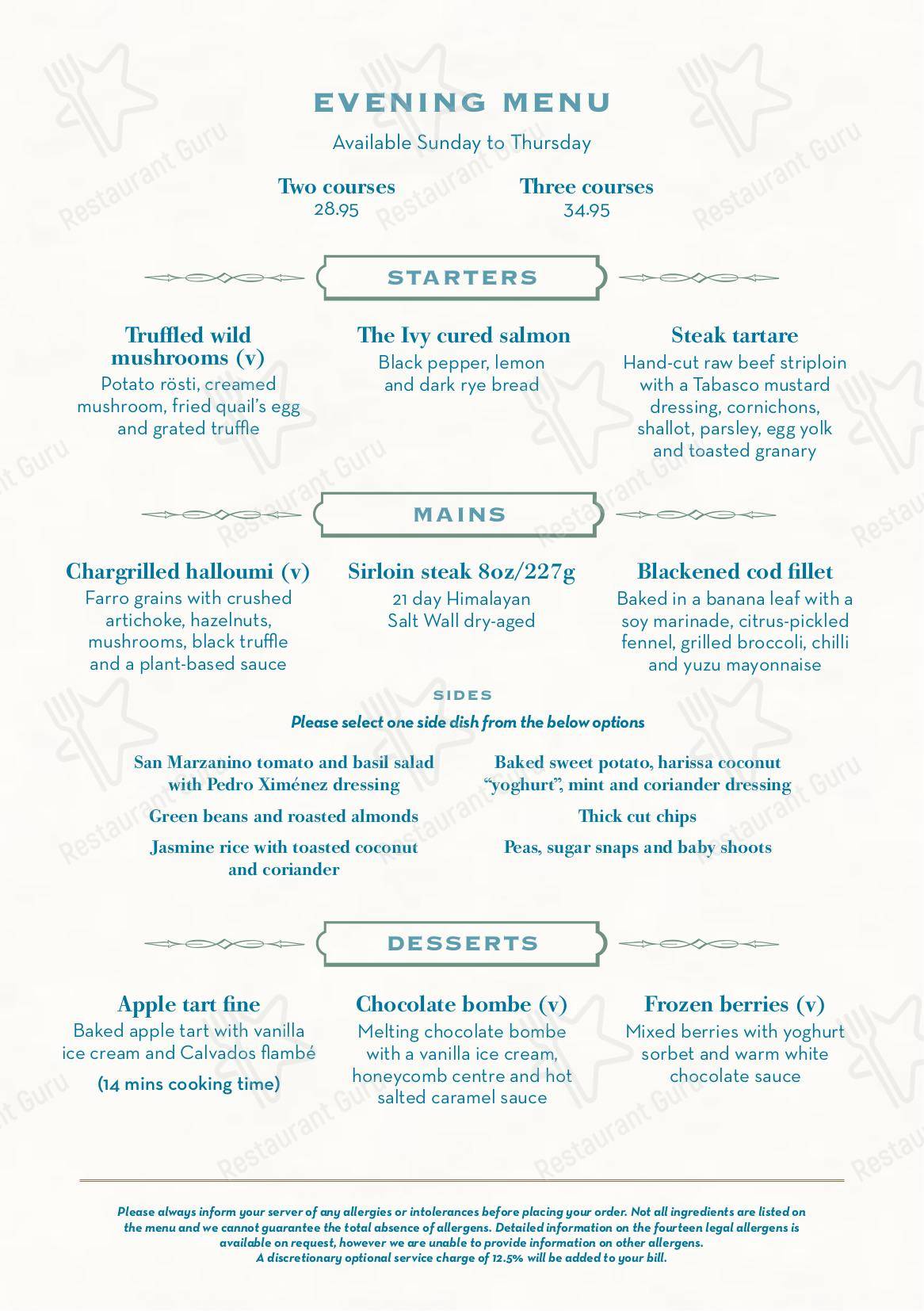 Menu at The Ivy Cobham Garden restaurant, Cobham