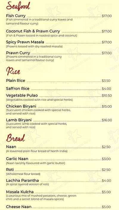 Menu at Aangan Clayton restaurant, Clayton, 370 Clayton Rd