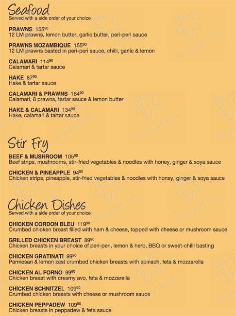 Menu at Cappuccinos Waverley restaurant, Pretoria, 1120 Hertzog St