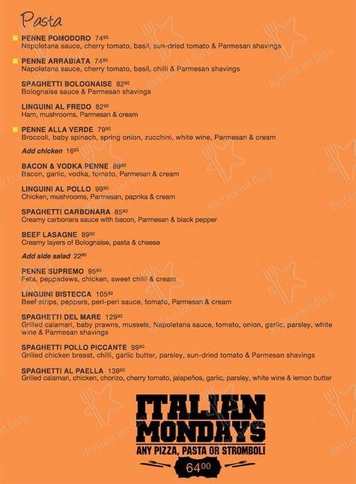 Menu at Cappuccinos Waverley restaurant, Pretoria, 1120 Hertzog St