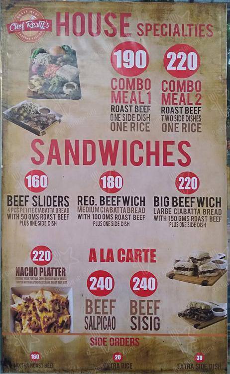 Carta de parrilla Chef Resty's Roast Beef Carving Station, Mandaluyong ...