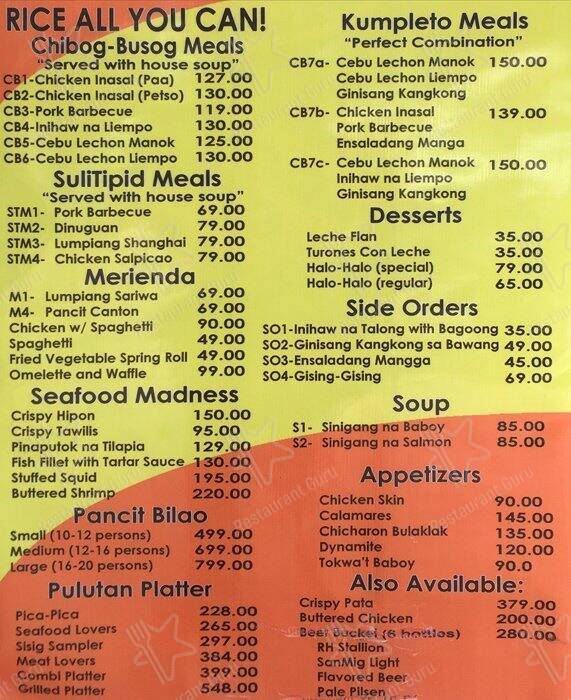 Menu at Chic- Boy restaurant, Manila, 1150 España Blvd