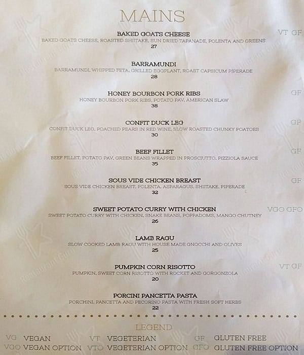 Menu at Copper and Fox restaurant, Pakenham