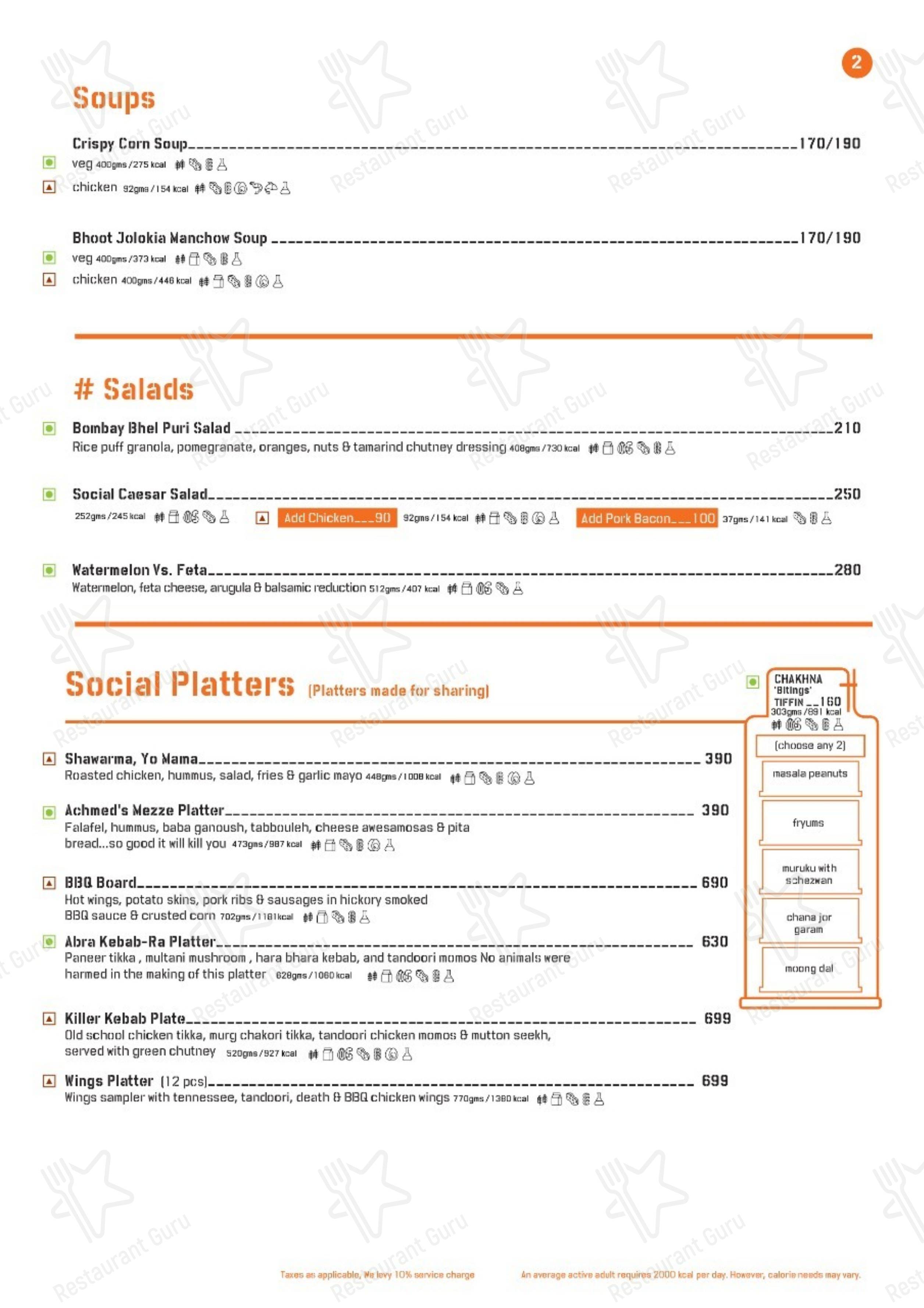 Menu at Dadar Social, Mumbai