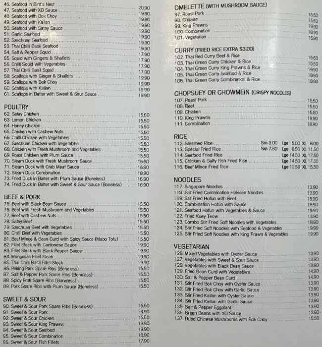 Menu at Enjoy Inn restaurant, Woodville