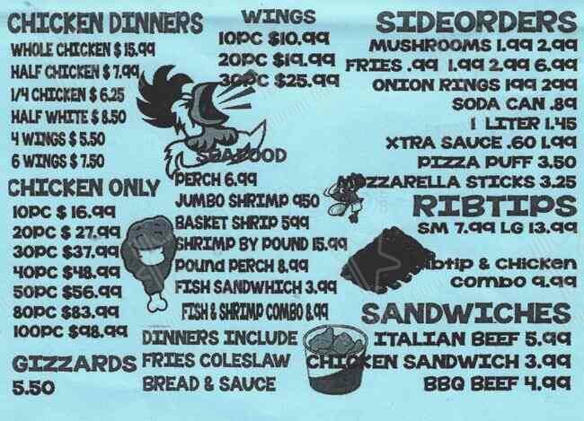 Menu at Gina's Chicken restaurant, Chicago