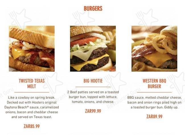 Menu at Hooters Fourways restaurant, Randburg