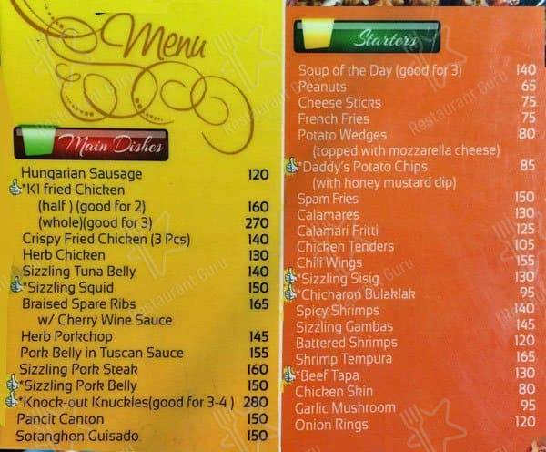 Menu at K1 Family KTV pub & bar, Cebu City, Banilad