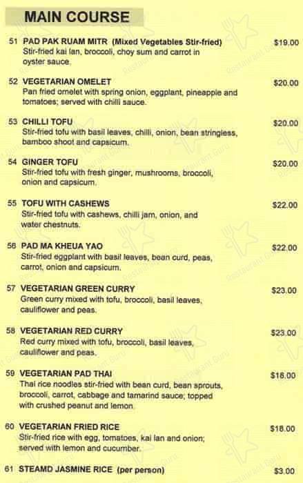 Menu at King & I restaurant, Guildford