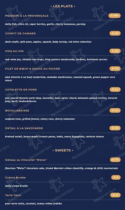 Menu at Le Notre Bistro pub & bar, Toronto