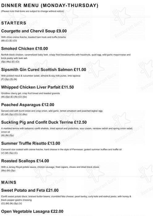 Menu at Babylon Restaurant, London, Kensington Roof Gardens