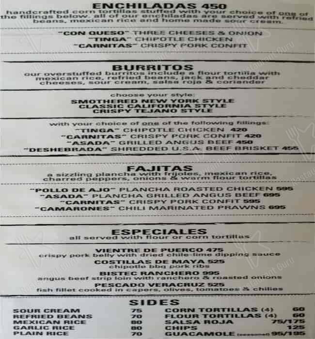 Menu at Maya Mexican Restaurant, Cebu City, Crossroads Mall