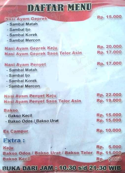 Menu at Mie Odos restaurant, Bekasi Regency, Jembatan 3