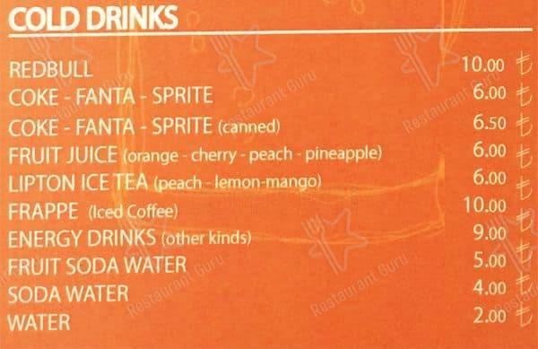 Menu at Moonlight Bar, Bodrum, Dr. Alim Bey Cd.
