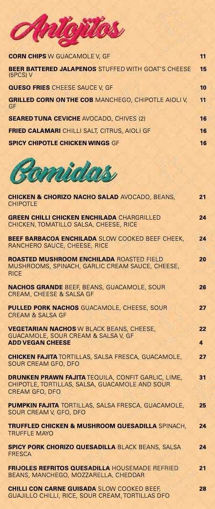 Menu at Mucho Mexicano restaurant, Brisbane City, 274 Hawthorne Rd