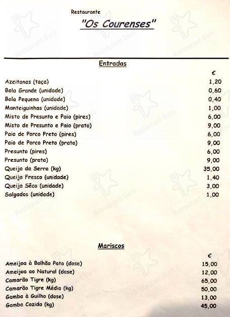 Menu em Os Courenses restaurante, Lisboa