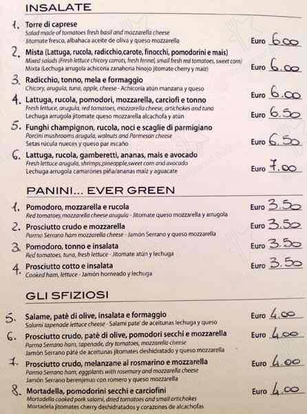 Menu at Pandora café bistrò cafe, Rome, via rm
