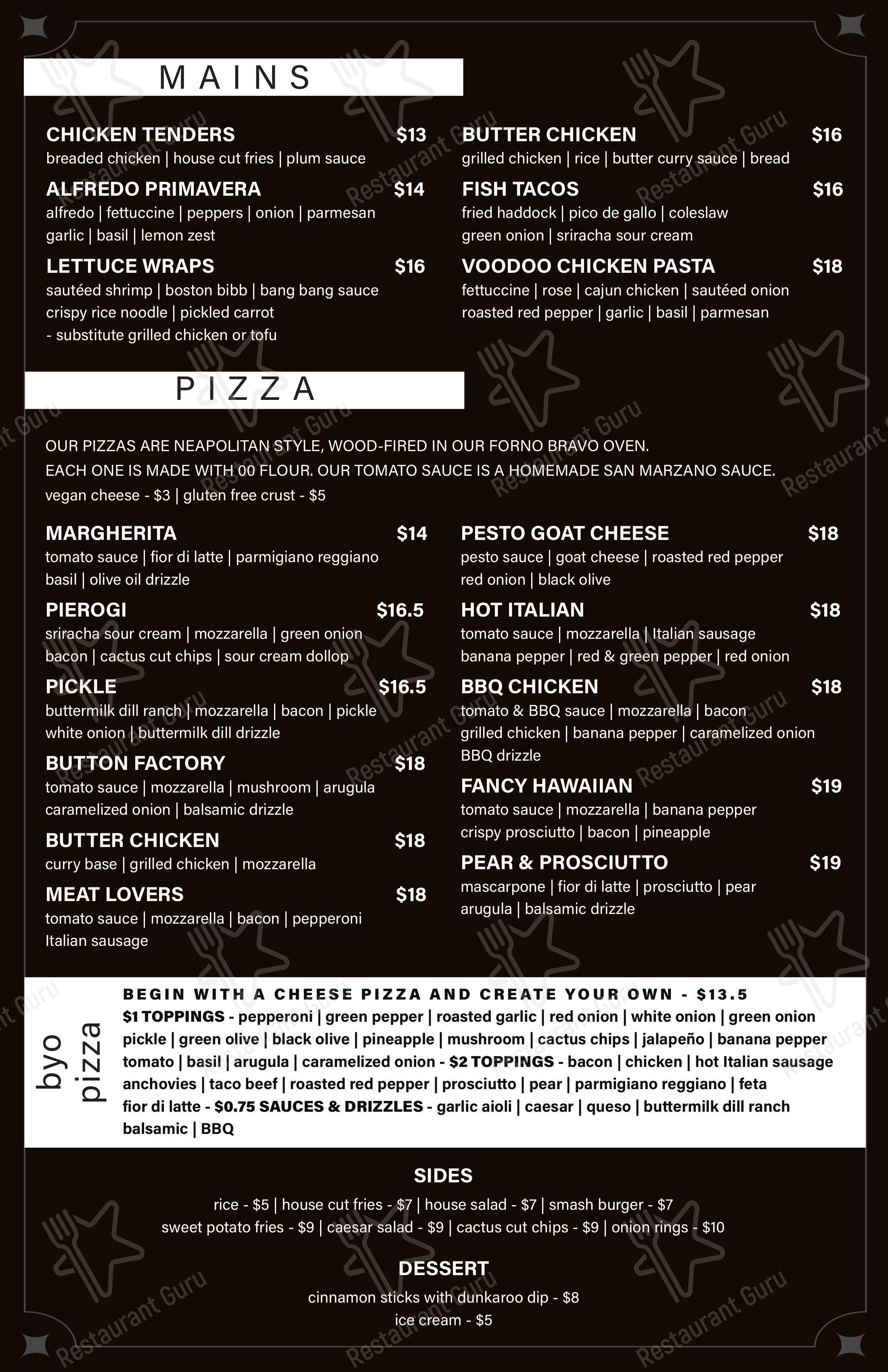 Menu at The Prohibition Warehouse pub & bar, Waterloo