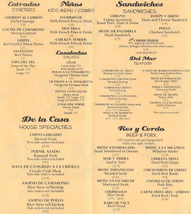 Menu at Punta Cana Restaurant, Dominican Food Traditional & Authentic ...