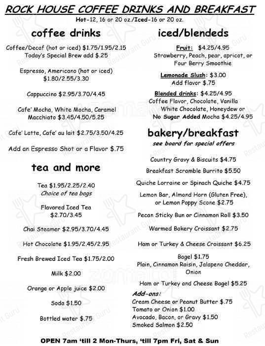 Menu at Rock House Dining & Espresso pub & bar, Concow