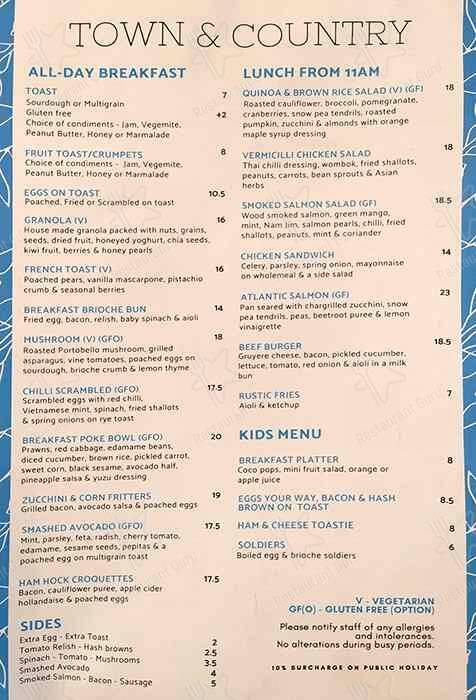 Menu at Town & Country Home Garden & Cafe, Deepdene