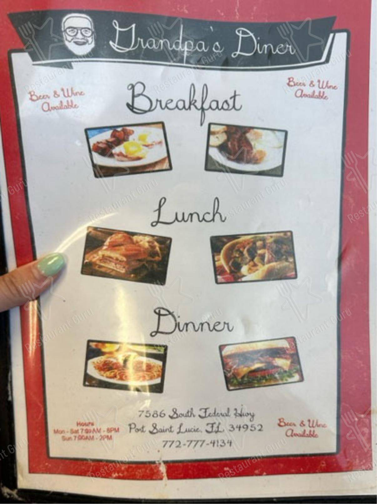 Menu at Grandpa's Diner restaurant, Port St. Lucie