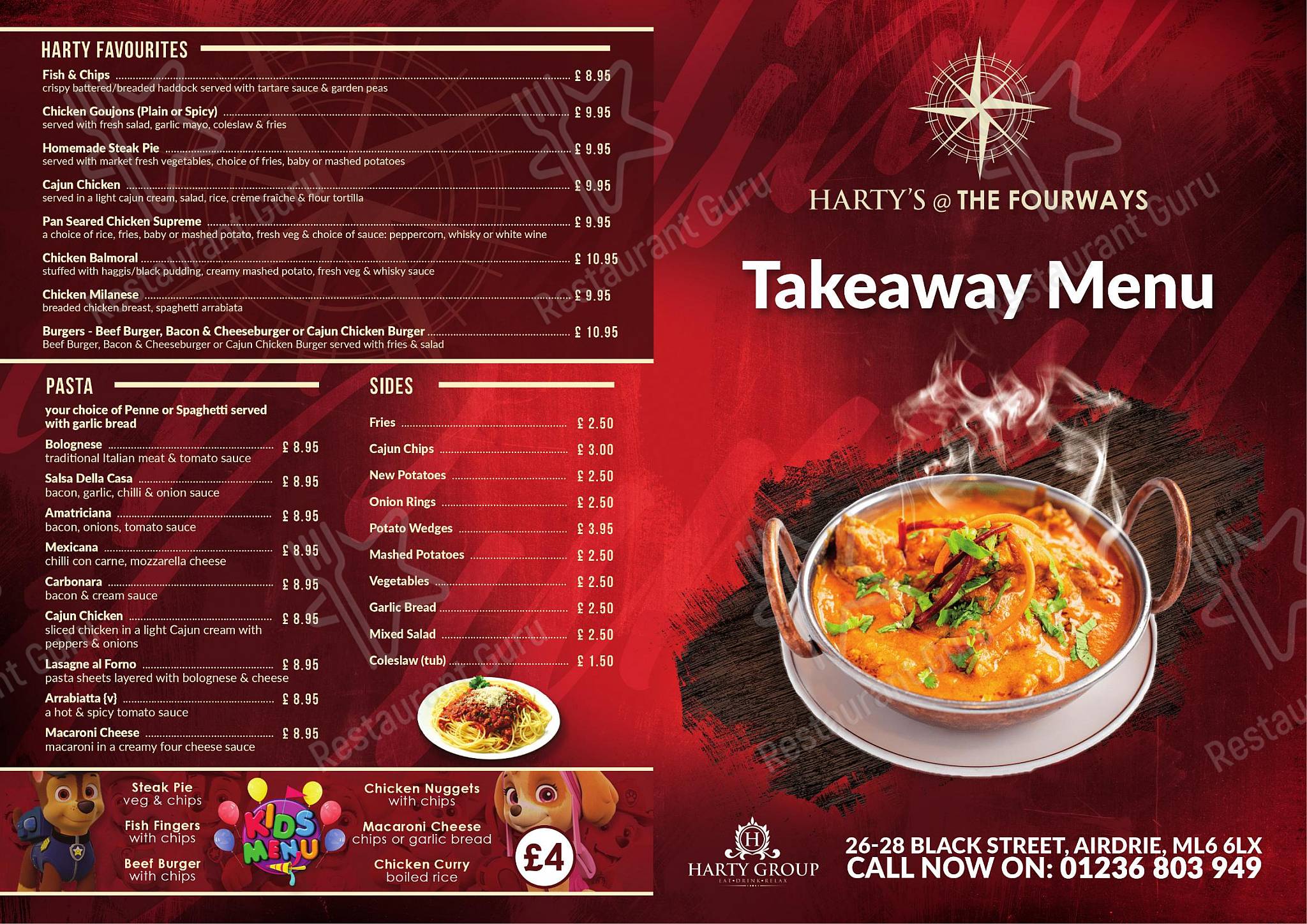 Menu at Hartys at the Fourways restaurant, Airdrie
