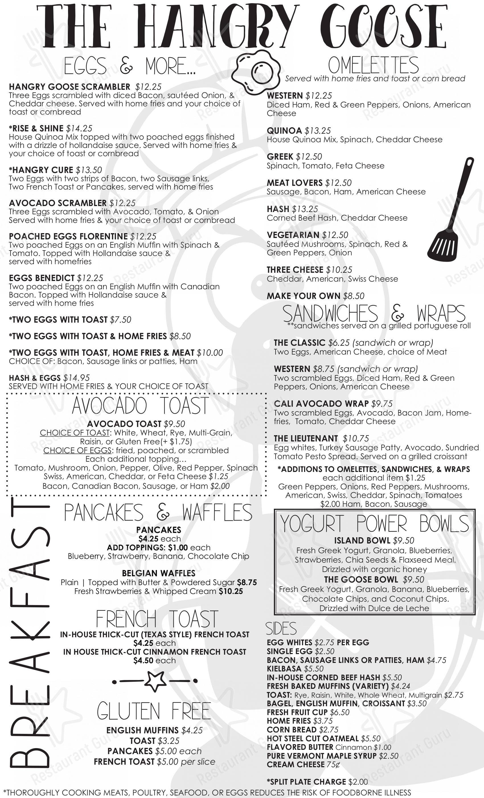 Menu at The Hangry Goose restaurant, Old Lyme