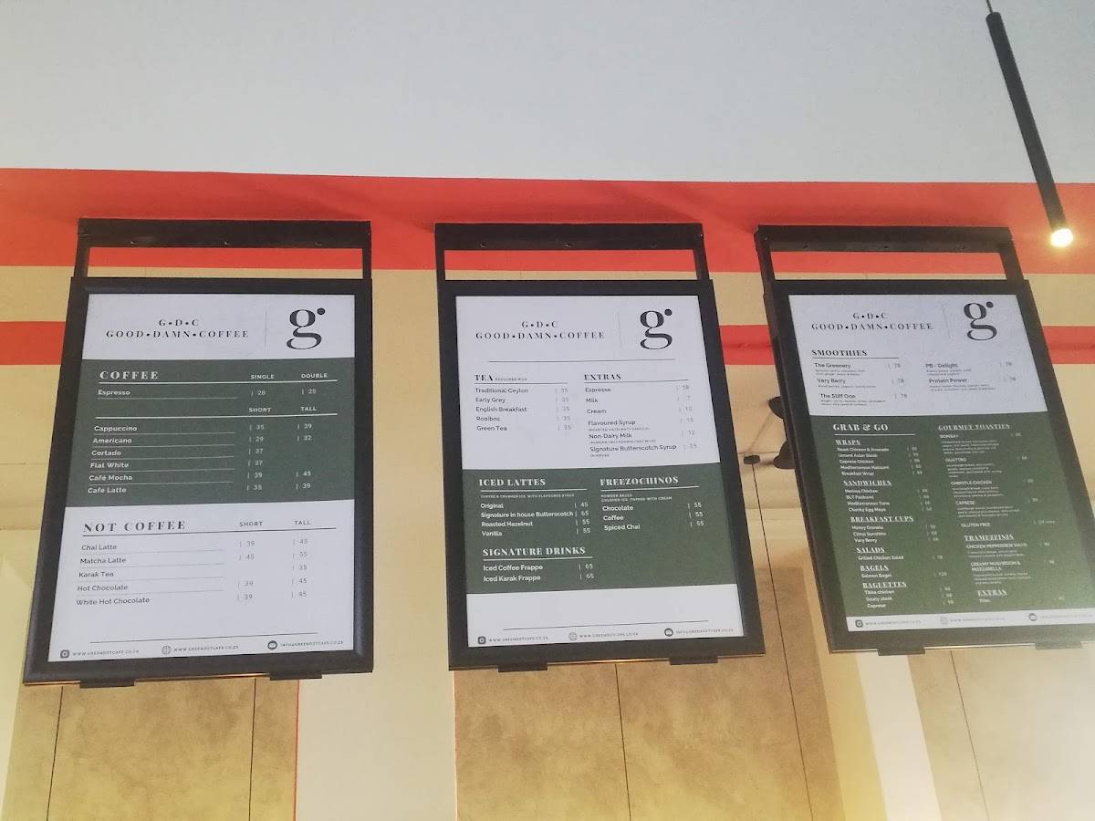 Menu at green dot cafe, Johannesburg, 148 Jan Smuts Ave