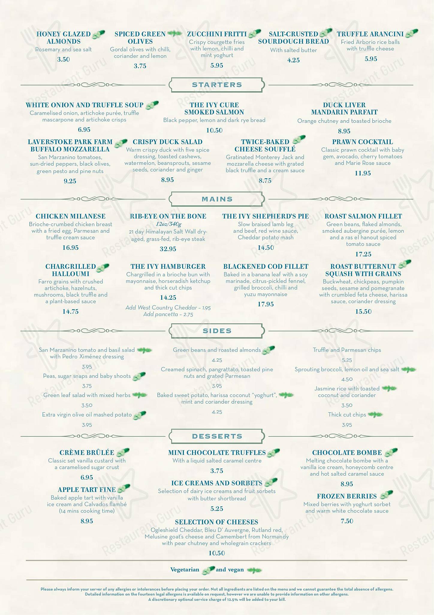 Menu at The Ivy Cobham Garden restaurant, Cobham