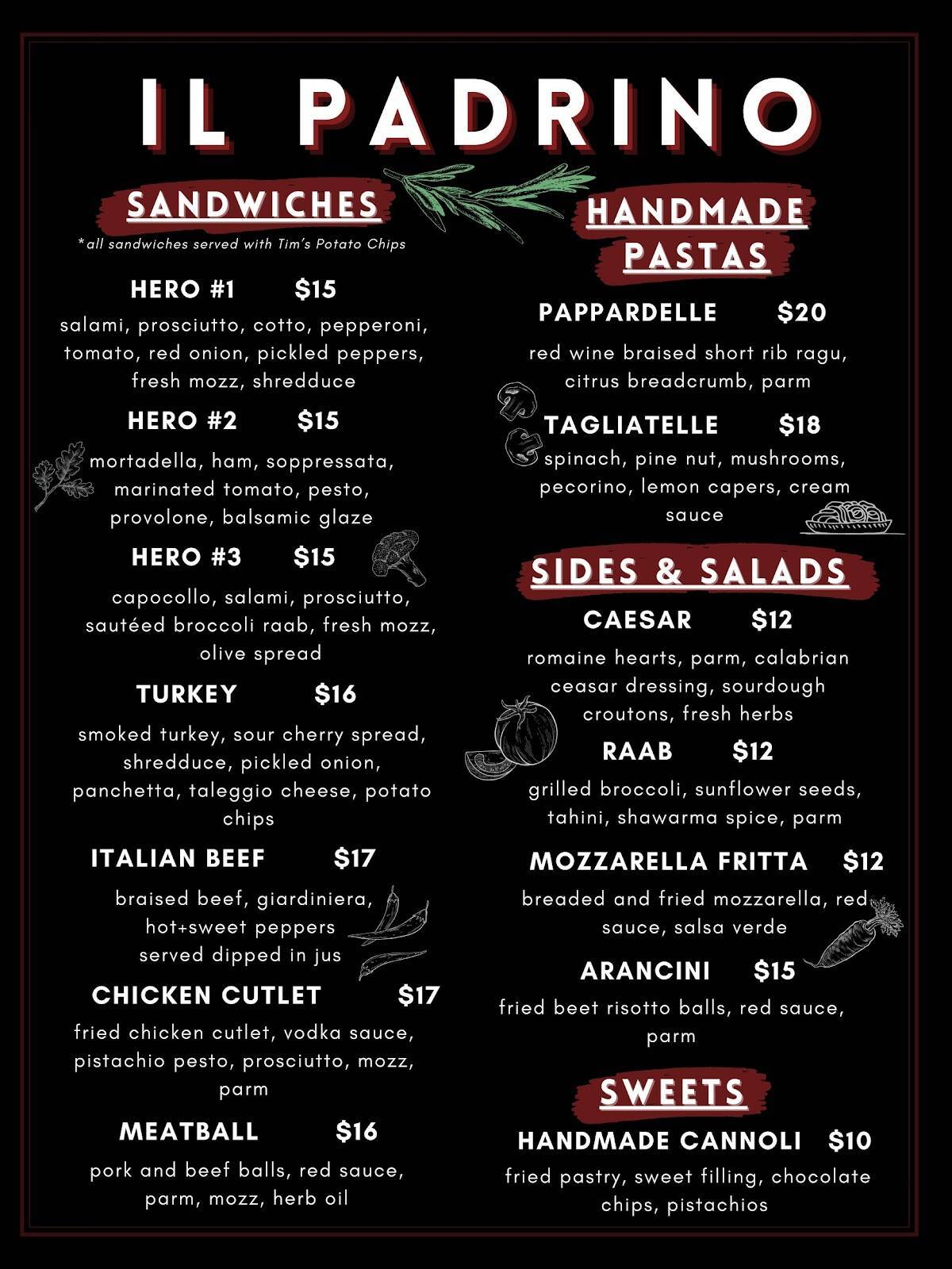 Menu at iL Padrino restaurant, Troutdale