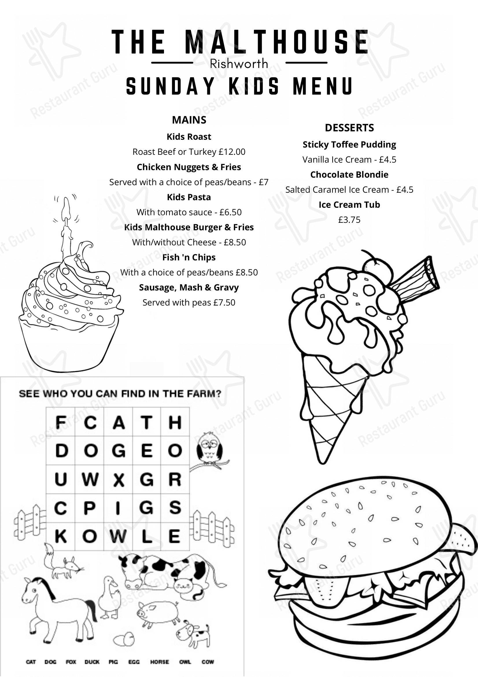 Menu at The Malthouse restaurant, Sowerby Bridge