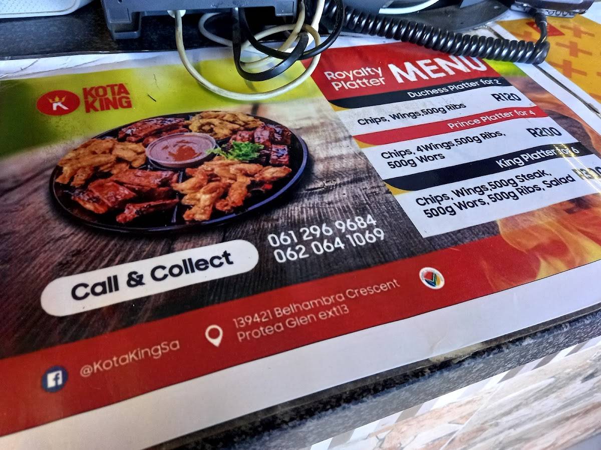 Menu at kota king restaurant, Soweto, Protea Blvd