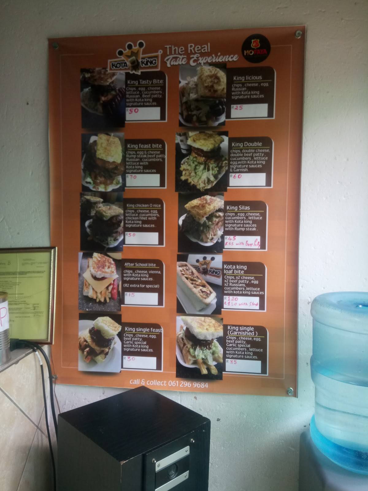 Menu at kota king restaurant, Soweto, Protea Blvd