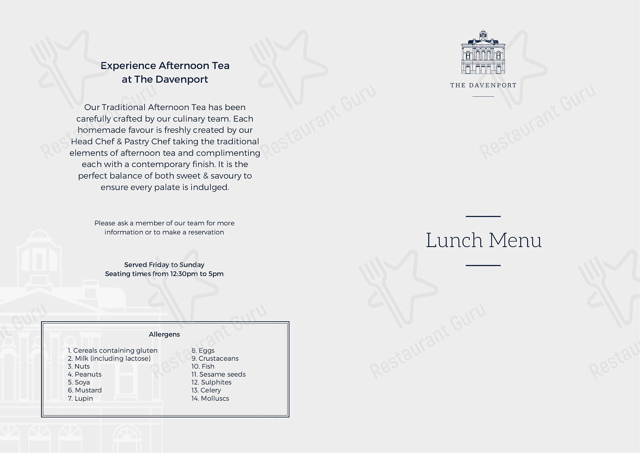 Menu at The Davenport Hotel restaurant, Dublin