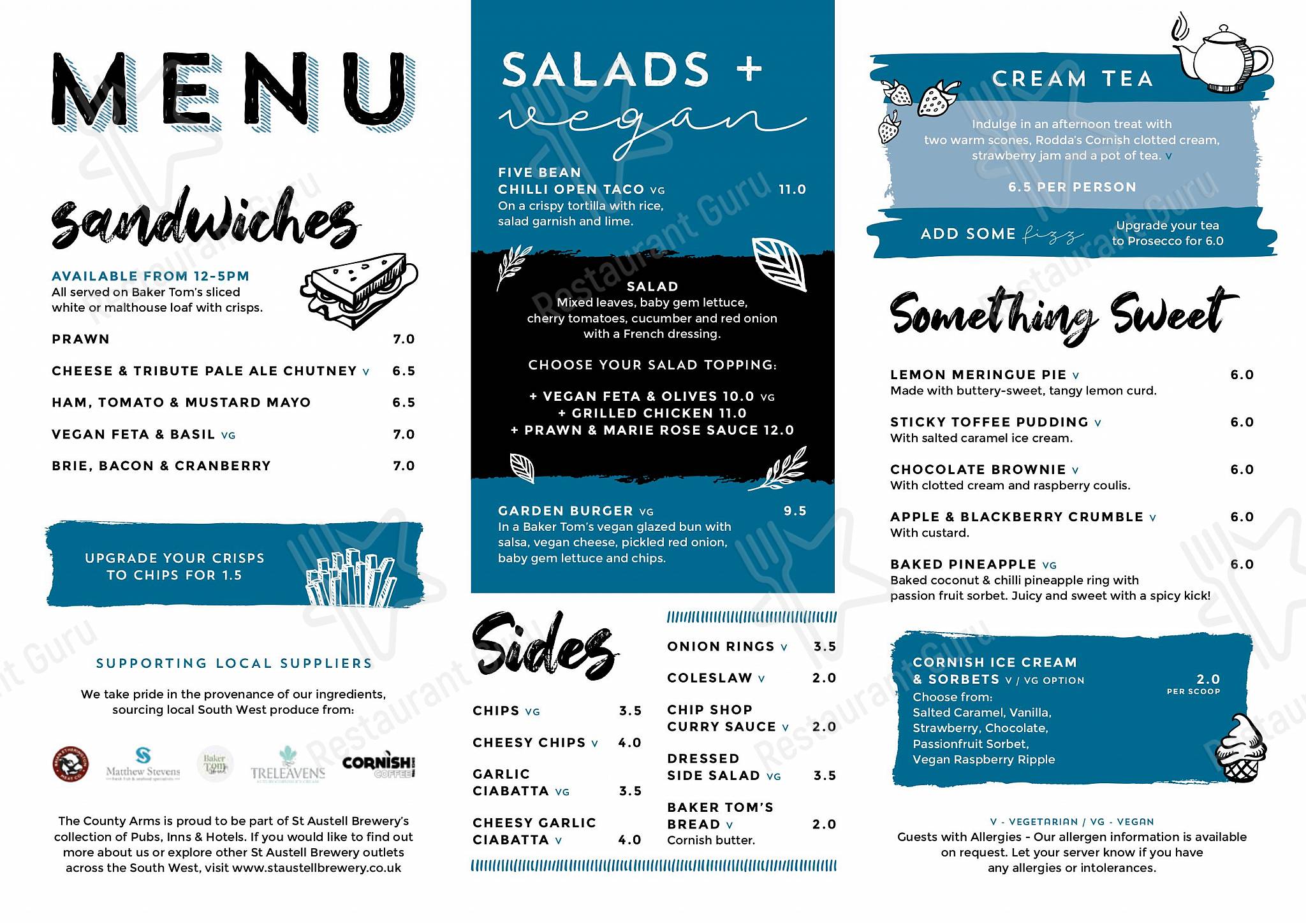 Menu at County Arms, Truro pub & bar, Truro
