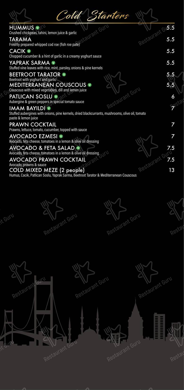 Menu at Bogaz Turkish Restaurant, Rayleigh