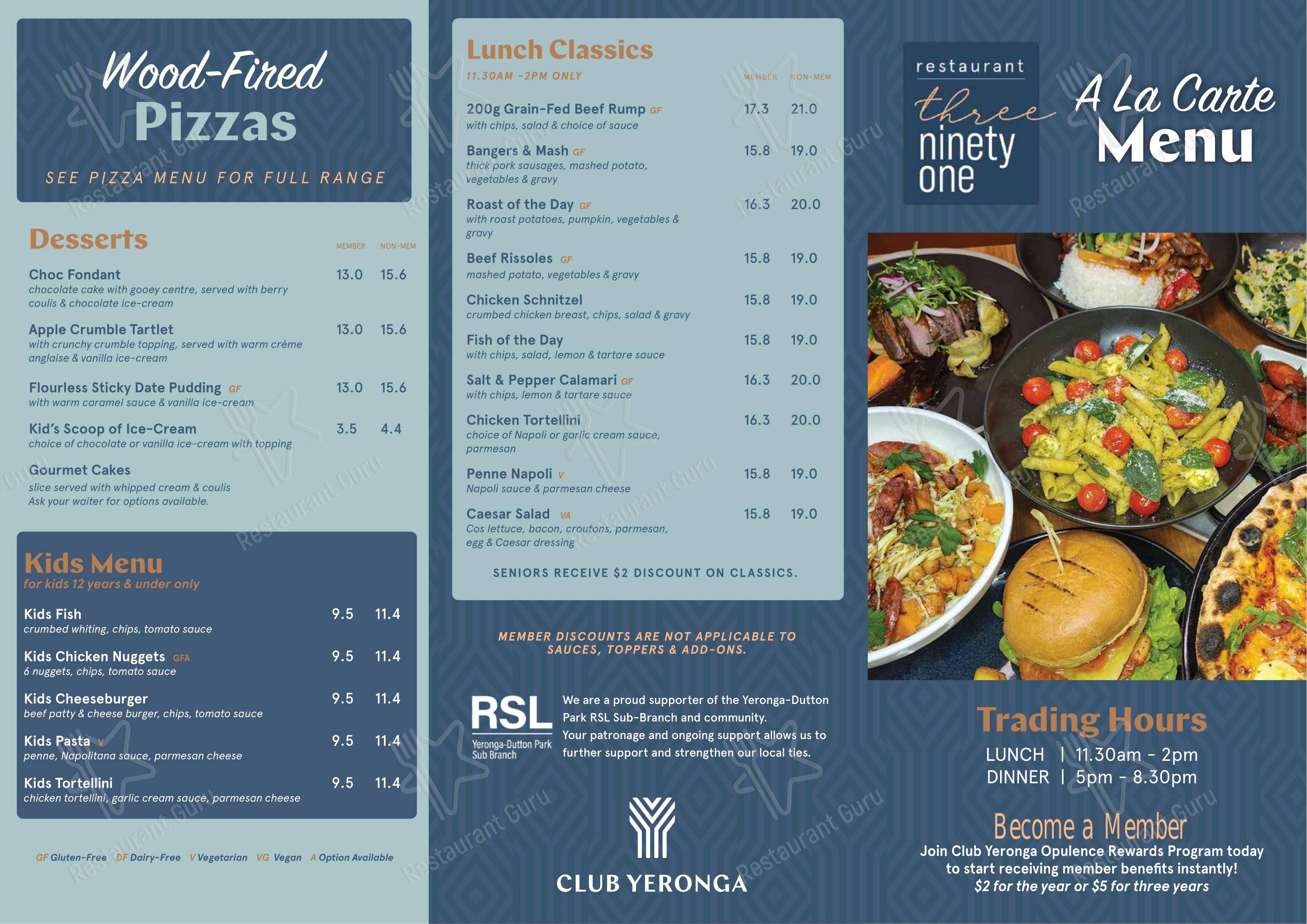 Menu at Club Yeronga, Yeronga, 391 Fairfield Rd