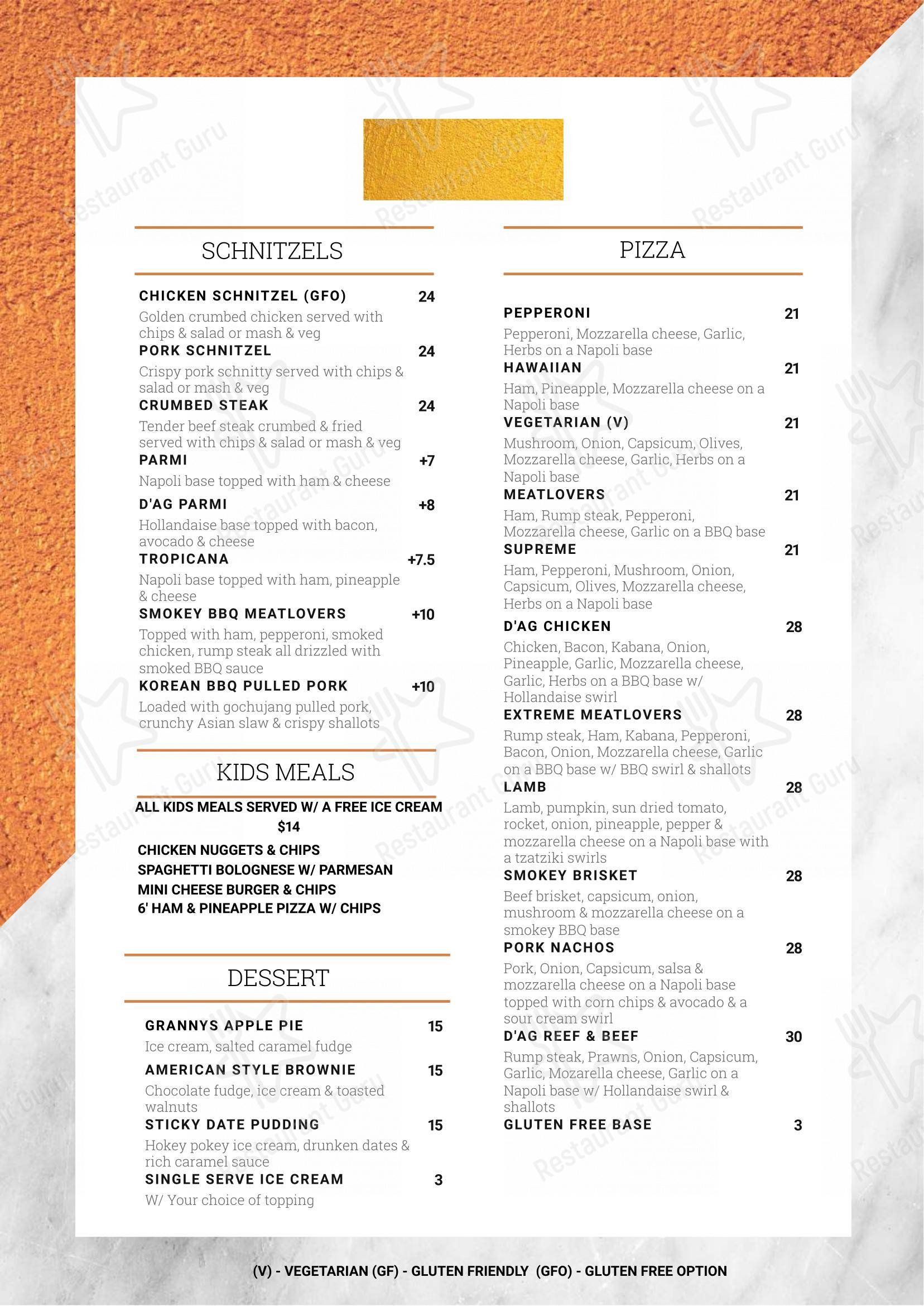 Menu at Dag Pub & Motel, D'Aguilar