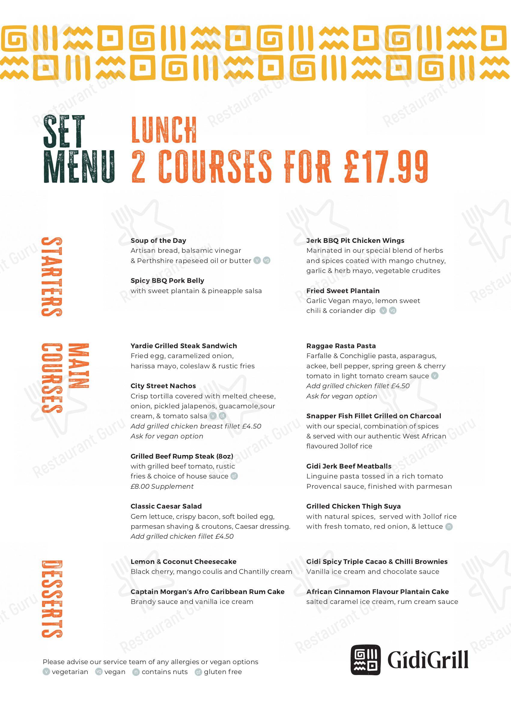 Menu at Gidi Grill, Dundee BBQ, Dundee