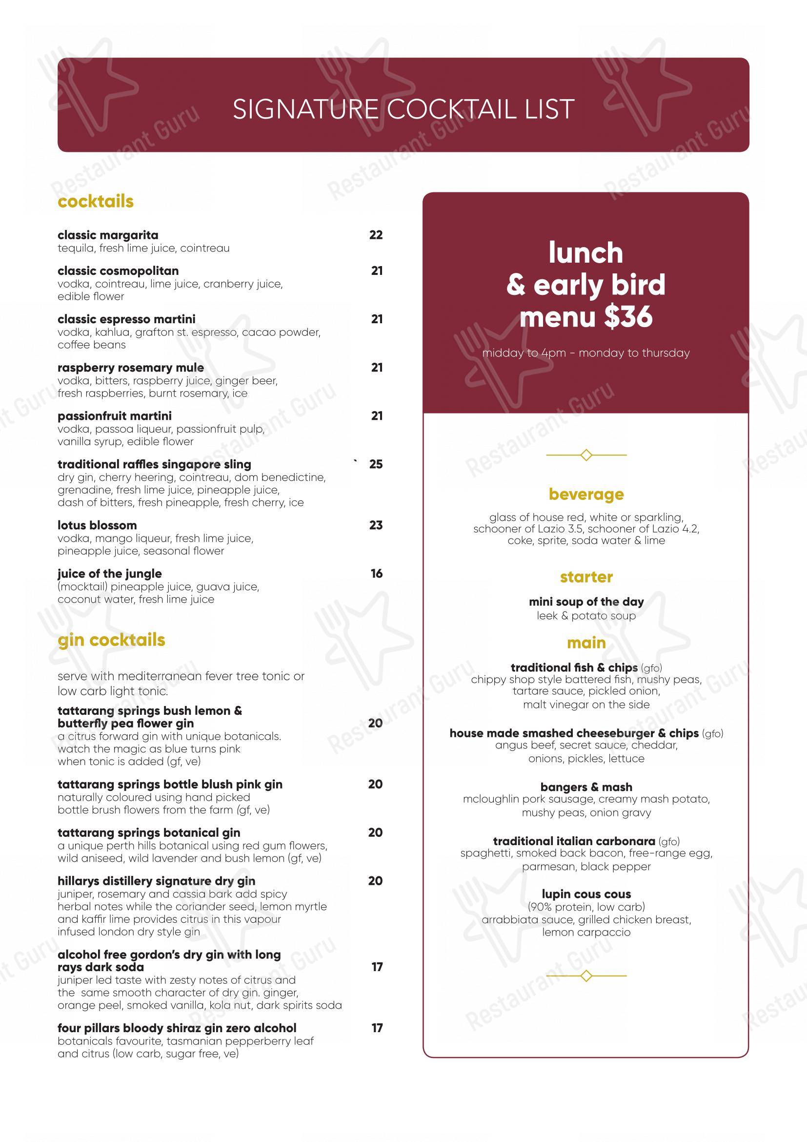 Menu at Jarrah pub & bar, Hillarys